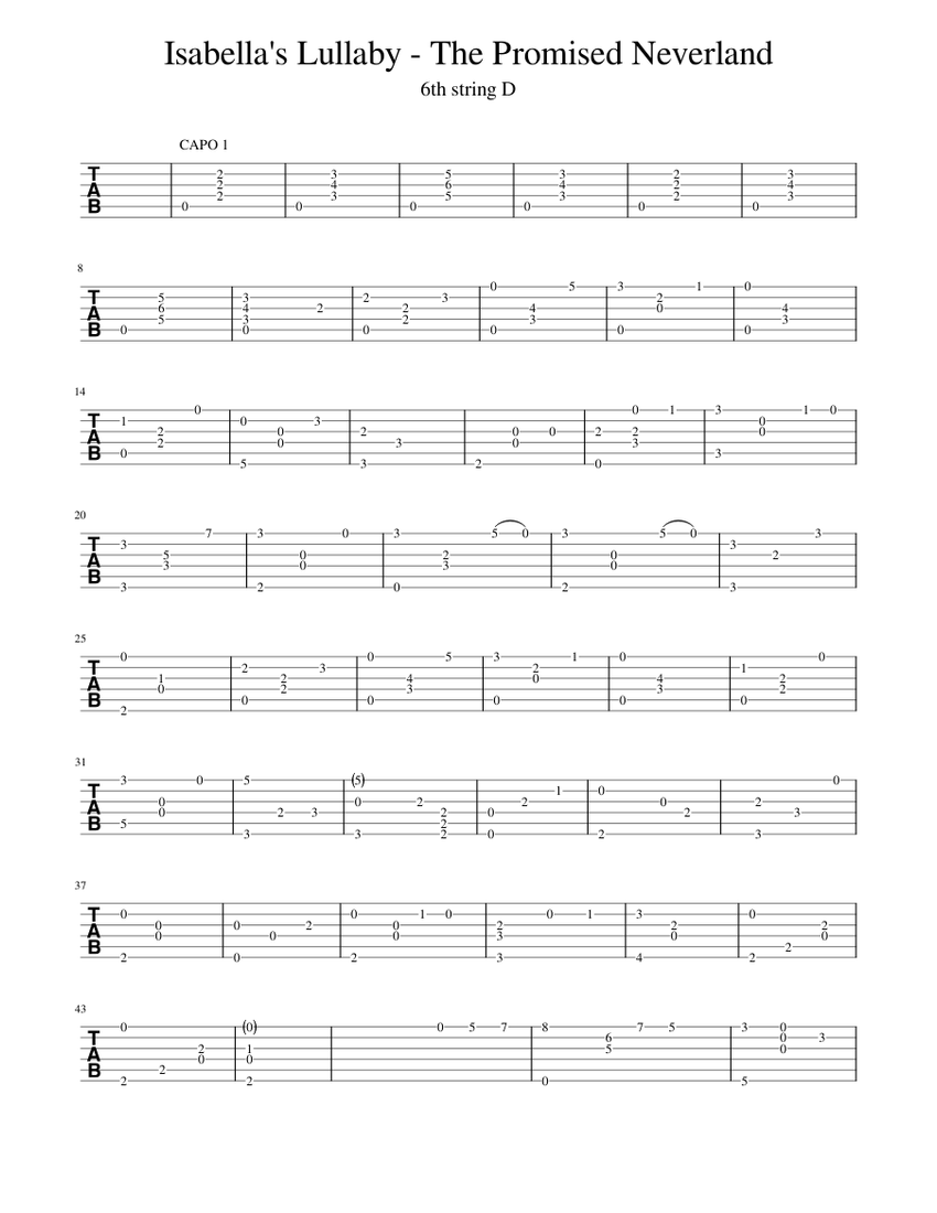 Isabella's Lullaby -The Promised Neverland Sheet Music and Tab for ...