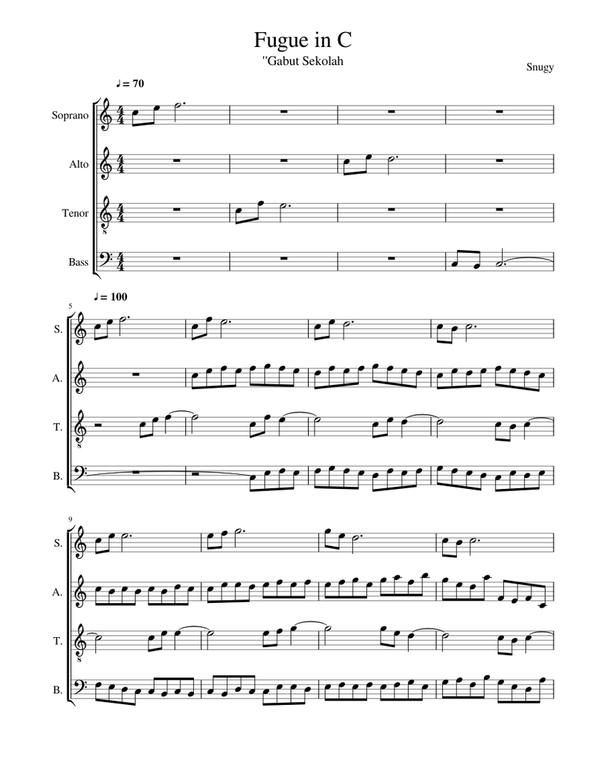 Fugue in C Sheet music for Soprano, Alto, Tenor, Bass voice (SATB ...
