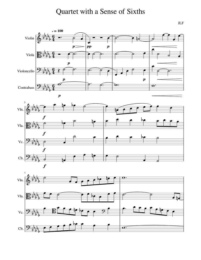 String Quartet with a Sense of Sixths Sheet music for Contrabass ...