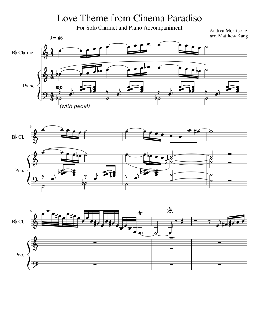 Love Theme from Cinema Paradiso Sheet Music for Piano, Clarinet in b ...