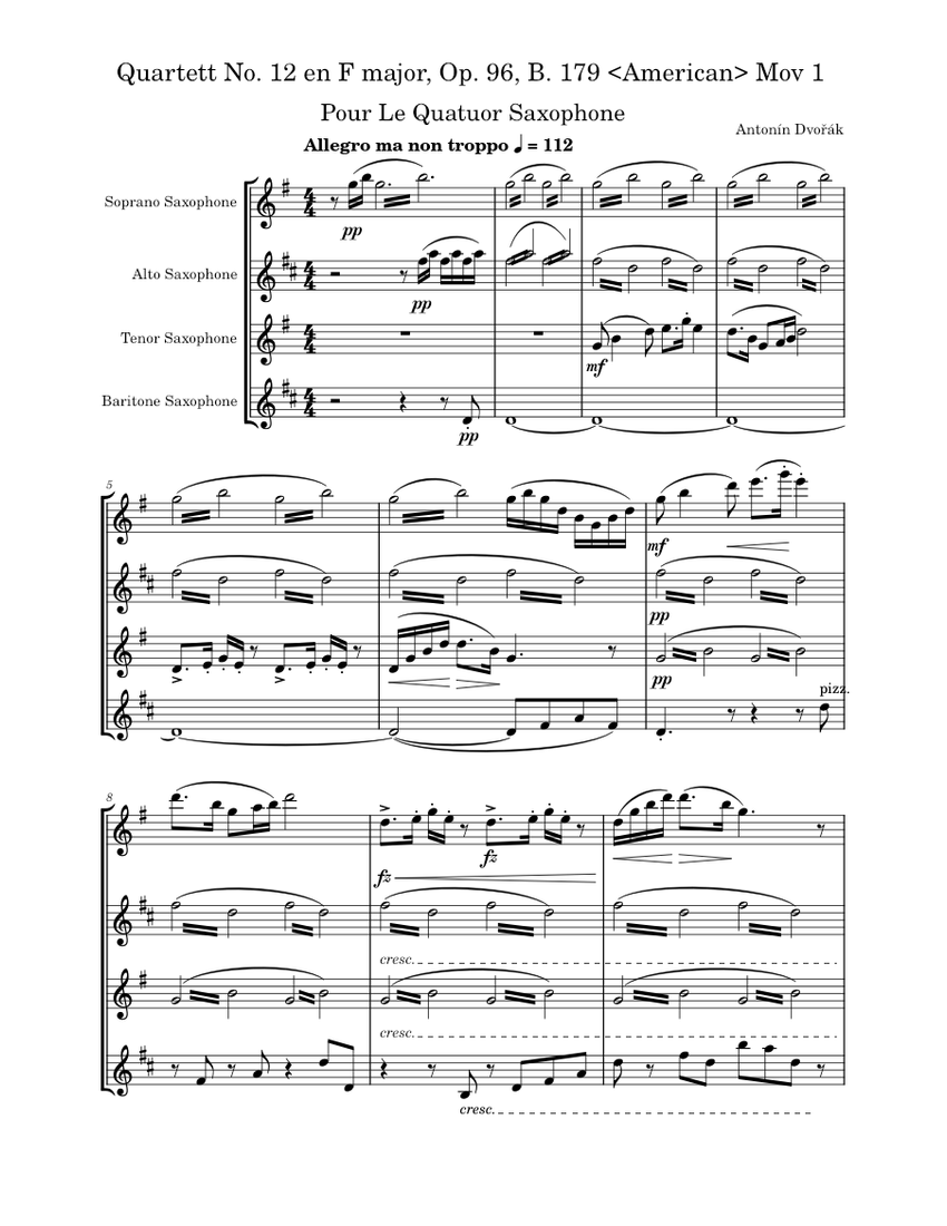 String Quartet No.12, Op.96 – Antonín Dvořák String Quartet No. 12 in F major, Op. 96, B - piano ...