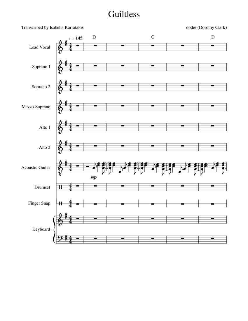Guiltless Full Score - Dodie Clark Sheet music for Piano, Guitar, Drum ...