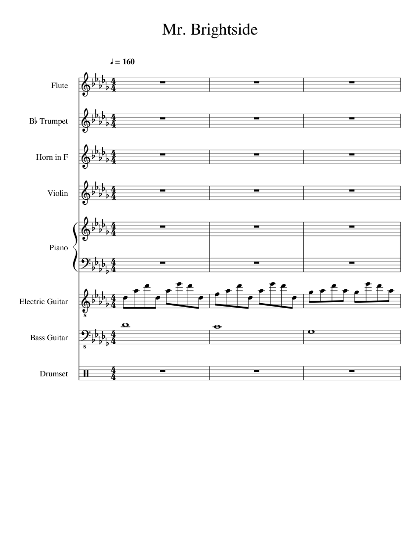 Mr. Brightside Sheet Music for Piano, Flute, Trumpet in b-flat, French ...
