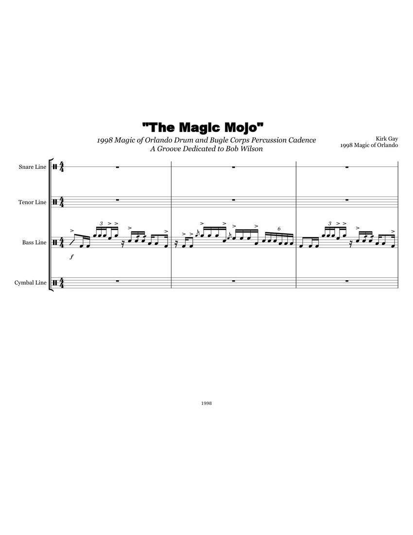 Magic Mojo Sheet music for Snare drum, Crash, Tenor drum, Bass drum ...