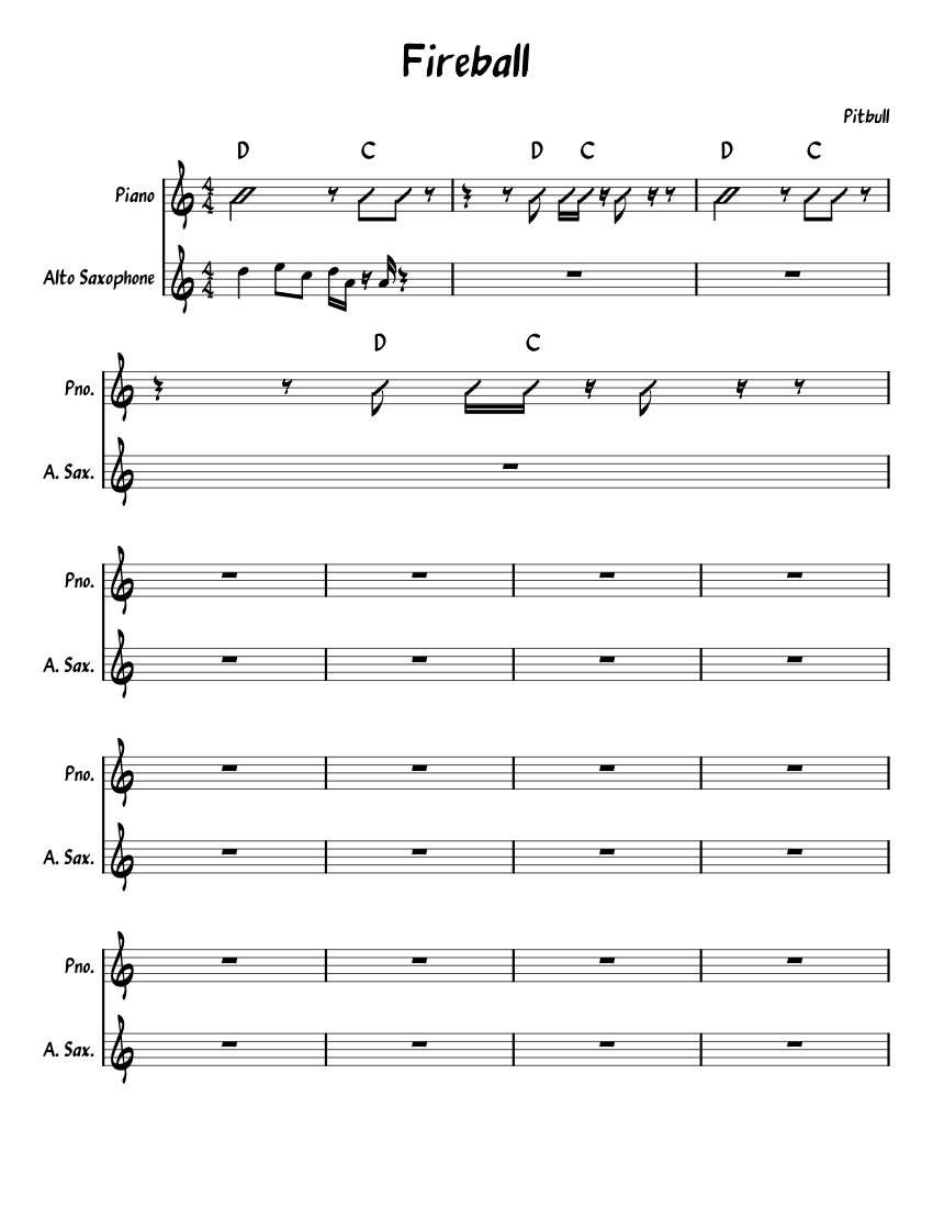 Fireball Sheet Music with Chords for Piano, Saxophone alto (Solo ...