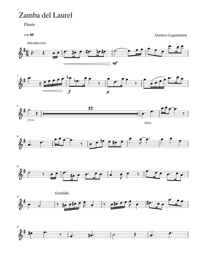 Zamba del Laurel Sheet music for Flute (Solo) | Musescore.com