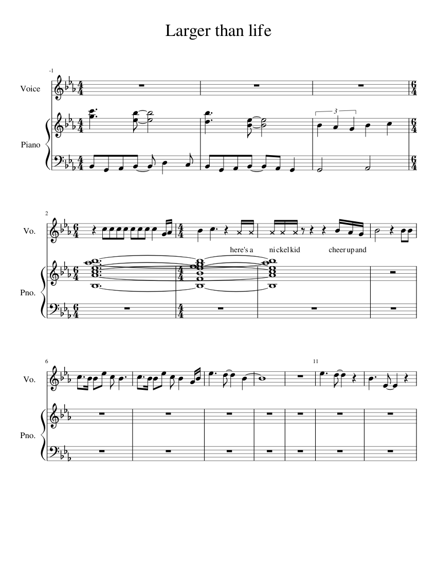 Larger than life Sheet Music for Piano, Vocals (Piano-Voice ...