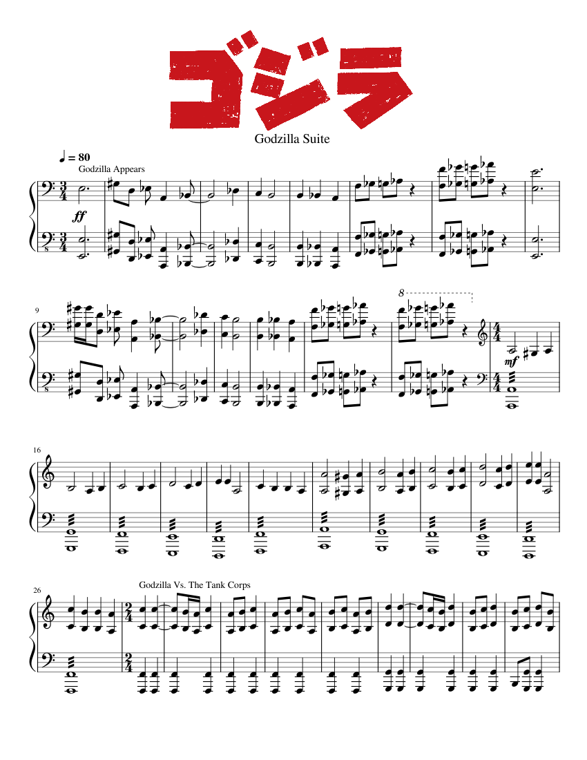 Godzilla Suite - Piano Sheet Music for Piano (Solo) | MuseScore.com