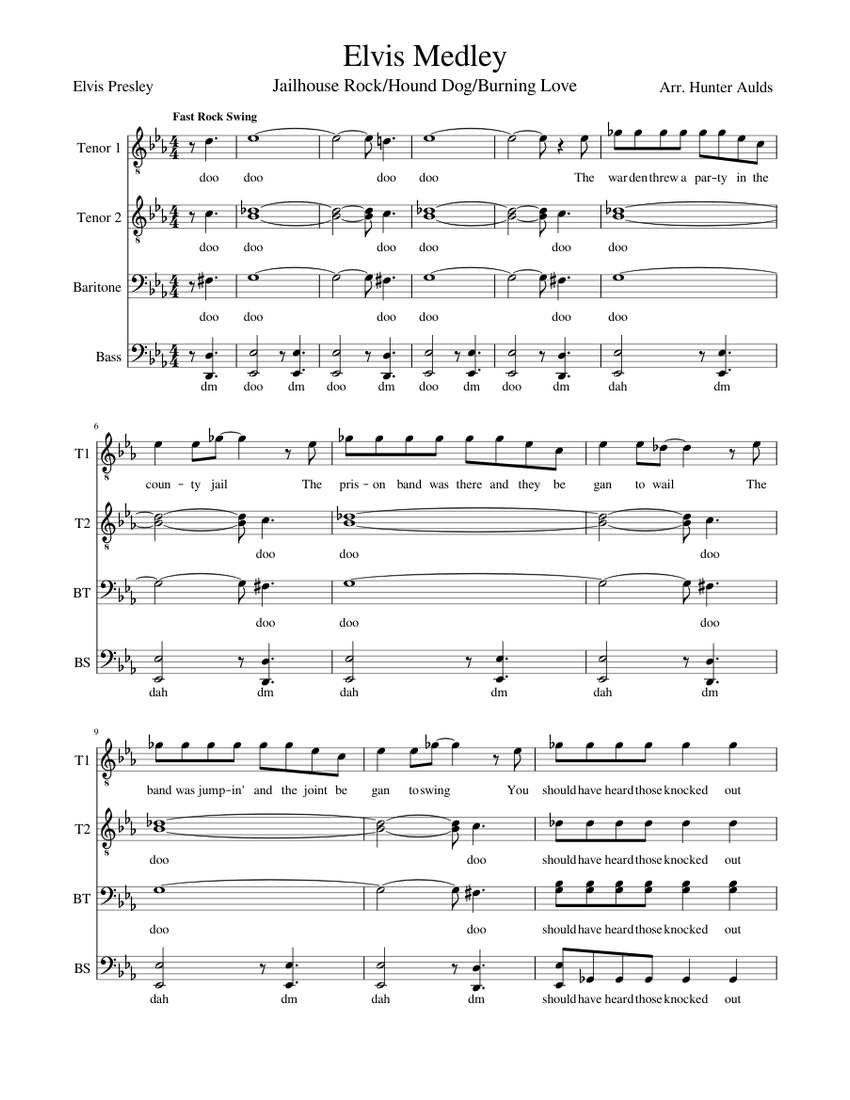 Elvis Medley - TTBB Sheet Music for Piano (A Capella) | MuseScore.com