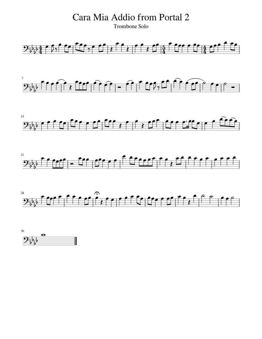 Portal 2 Cara Mia Addio Sheet music for Trombone (Solo) | Musescore.com