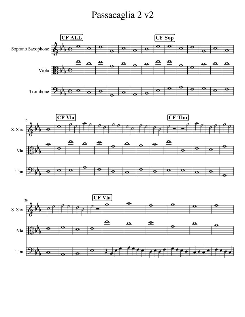 Passacaglia 2 v2 Sheet Music for Trombone, Viola, Saxophone soprano ...