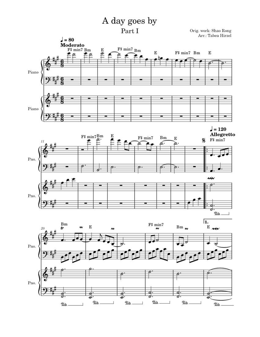 A Day Goes By – Shao Rong Sheet Music with Chords for Piano (Piano Duo ...