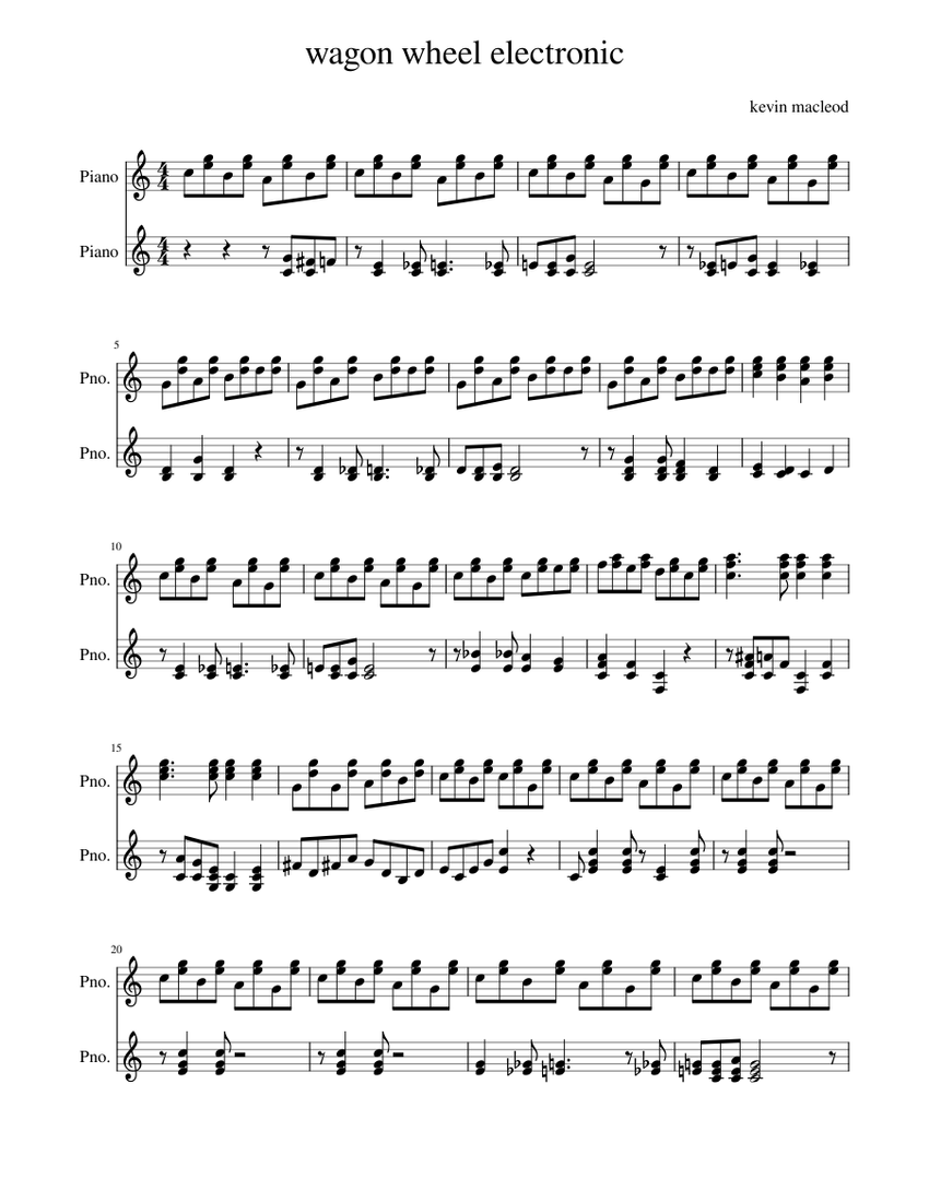 Wagon Wheel by Kevin Macleod Sheet music for Piano (Piano Duo ...