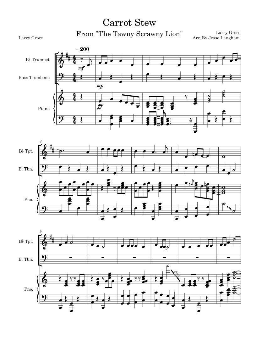 Carrot Stew – Larry Groce Sheet music for Piano, Trombone bass, Trumpet ...