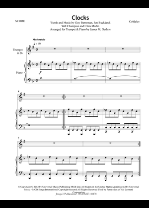 Play Official version of Clocks Sheet Music by Coldplay for Trumpet ...