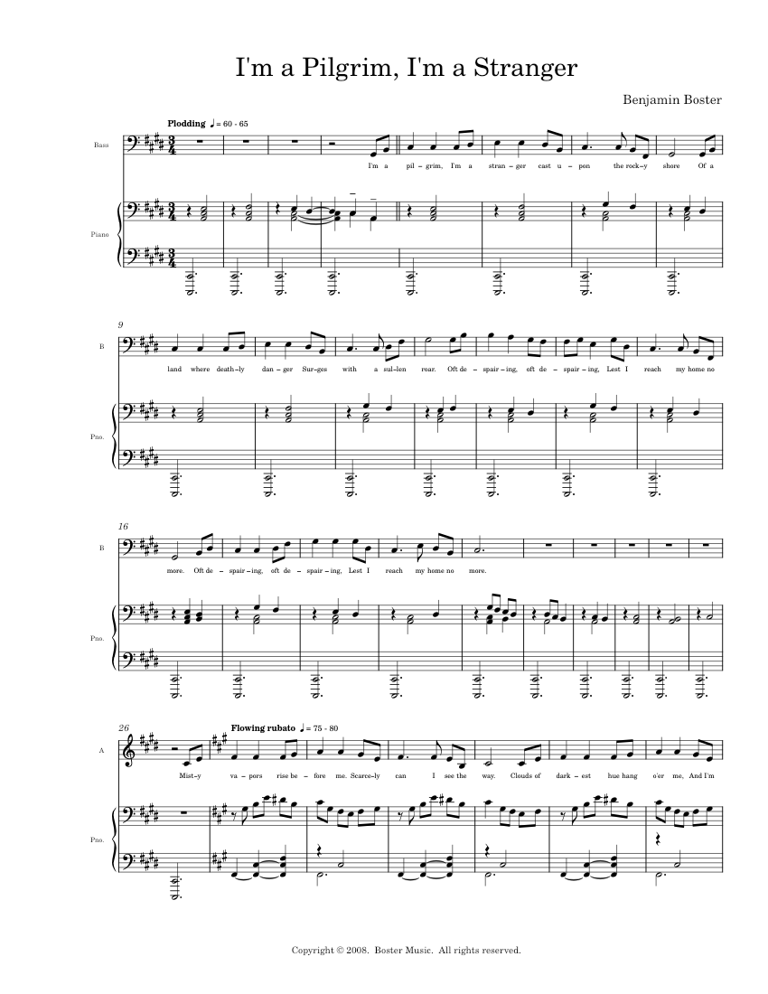 I'm a Pilgrim, I'm a Stranger - Benjamin Boster Sheet music for Piano ...