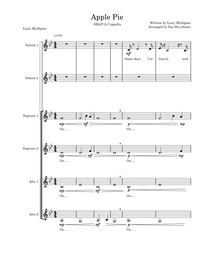 Apple Pie - Lizzy McAlpine Sheet Music for Soprano, Alto, Mezzo soprano ...