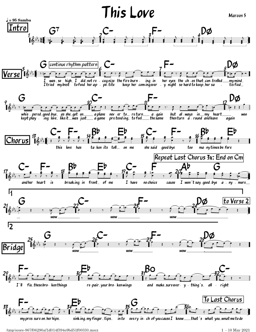 This Love - Maroon 5 Sheet Music and Tab with Chords for Vocals (Piano ...