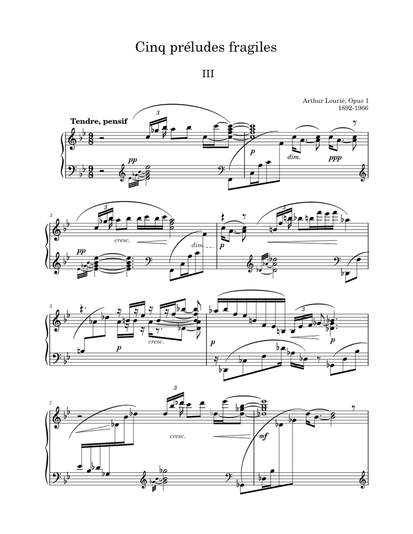 Cinq préludes fragiles, Opus 1, III - Arthur Lourié - piano tutorial