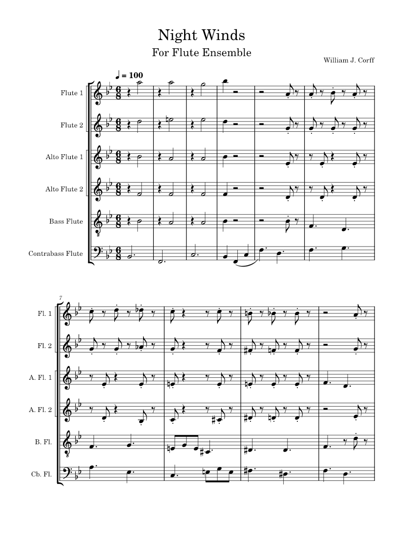 Night Winds Sheet Music for Flute, Flute alto, Flute other, Flute bass ...