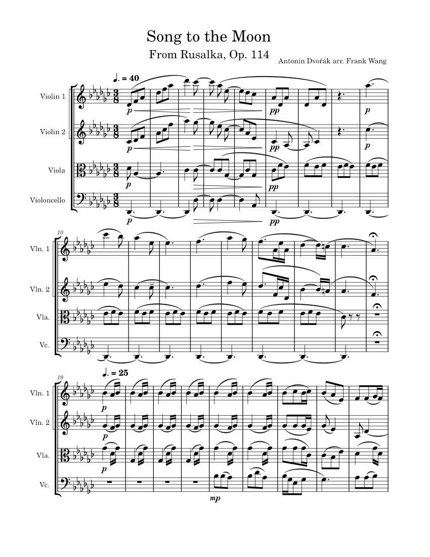Song to the Moon – Antonín Dvořák Sheet Music for Violin, Viola, Cello ...