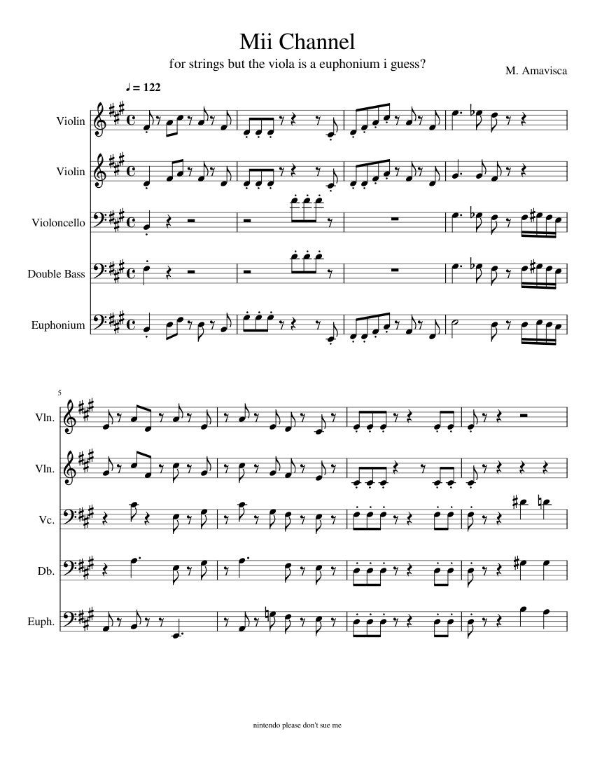 Mii Channel Sheet music for Euphonium, Contrabass, Violin, Cello (Mixed ...
