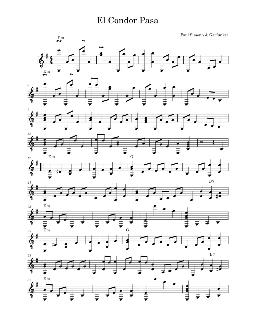 El condor pasa – Simon & Garfunkel Sheet Music with Chords for Guitar ...