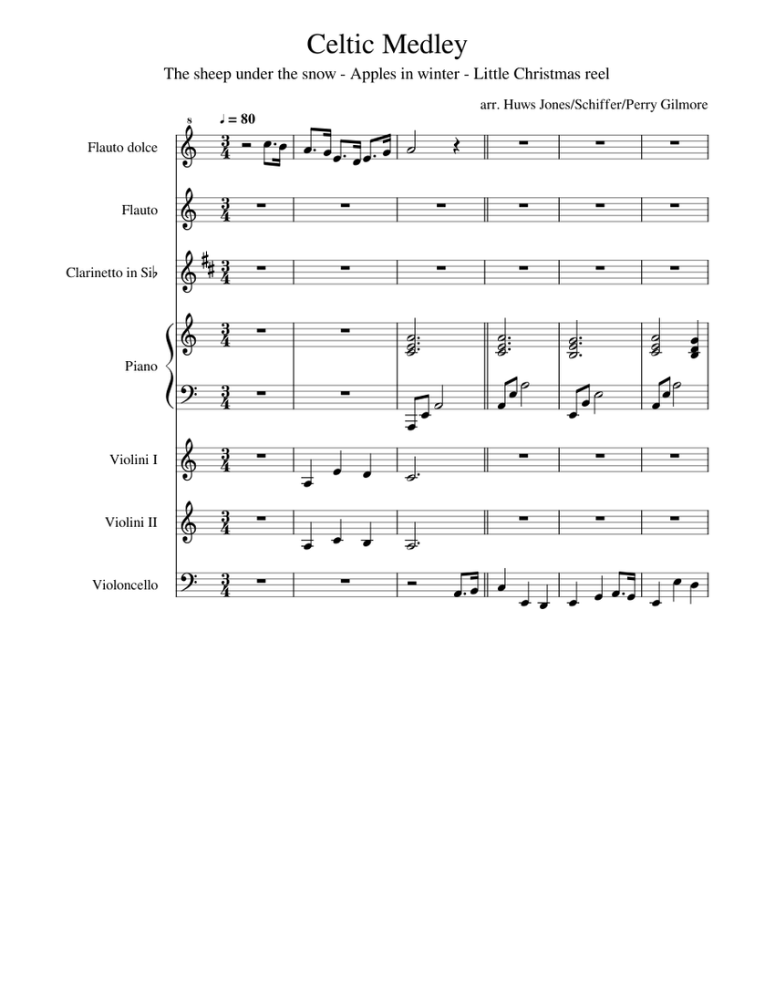 Celtic Medley Sheet Music for Piano, Flute, Clarinet in b-flat, Violin ...