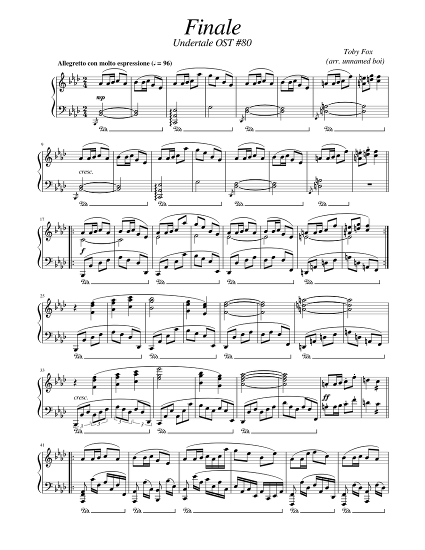 Undertale OST | Toby Fox - Finale | Piano solo Sheet Music for Piano (Solo) | MuseScore.com