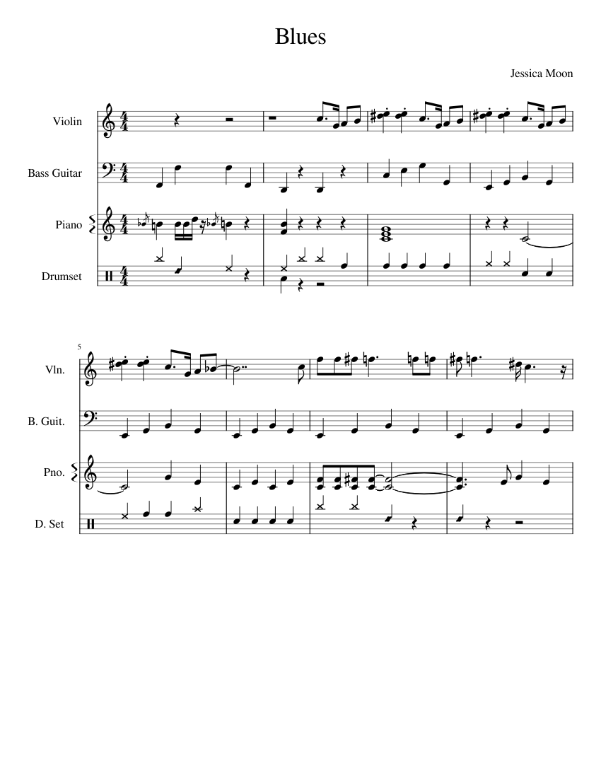 Blues ASSESSMENT Sheet music for Piano, Violin, Bass guitar, Drum group ...