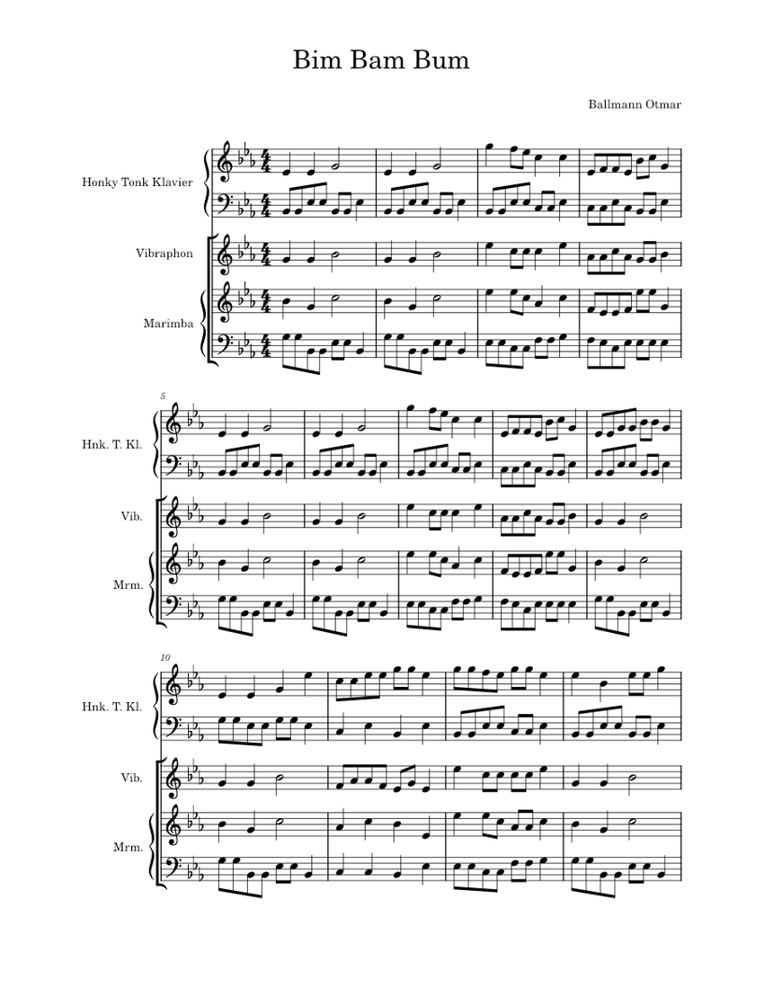 Bim Bam Bum Sheet Music for Piano, Vibraphone, Marimba (Mixed Trio ...