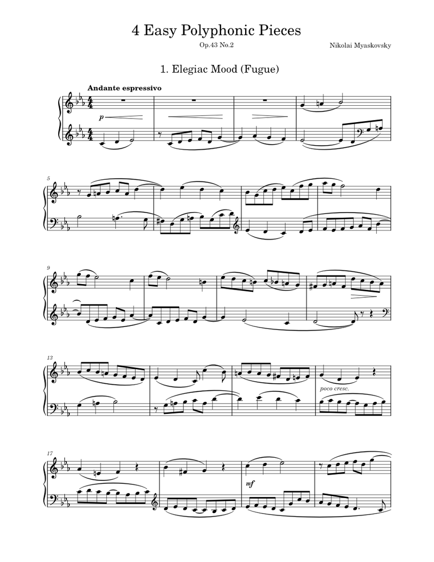4 Easy Polyphonic Pieces, Op.43 No.2 – Nikolay Myaskovsky Sheet Music ...