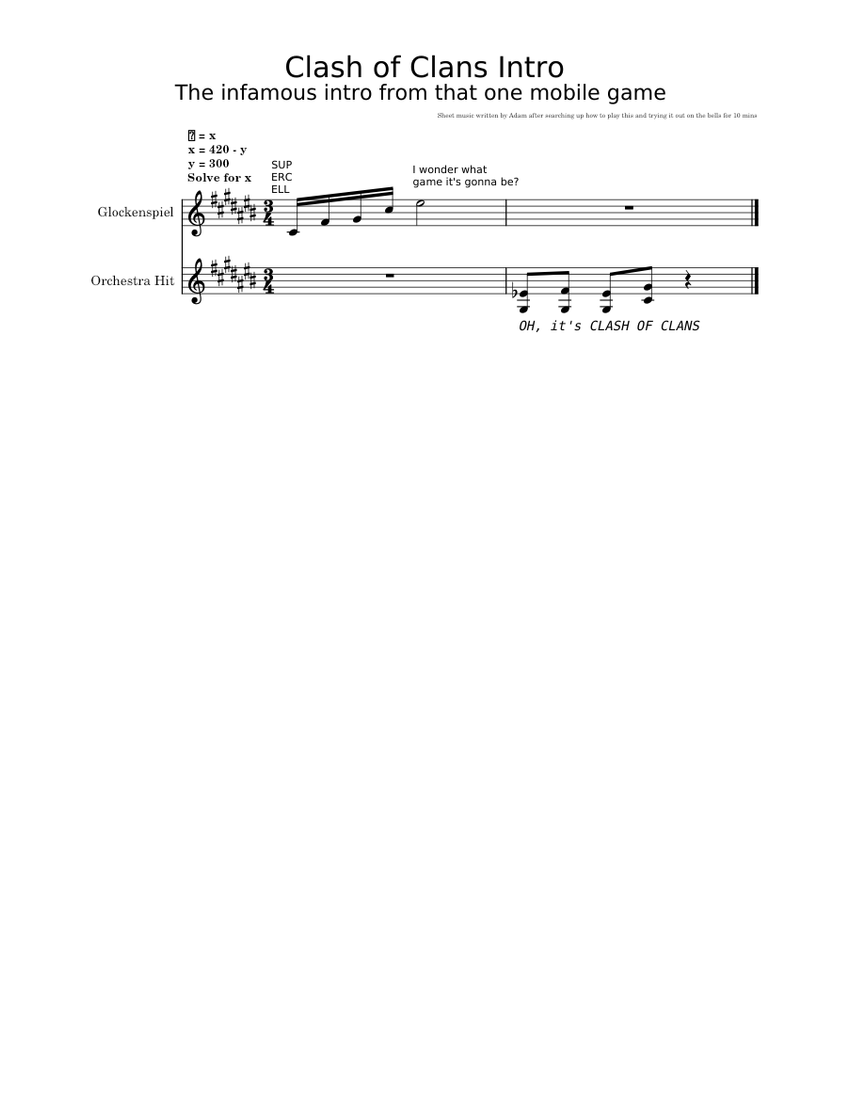 Clash Of Clans Intro Sheet Music for Glockenspiel, Brass group (Mixed ...