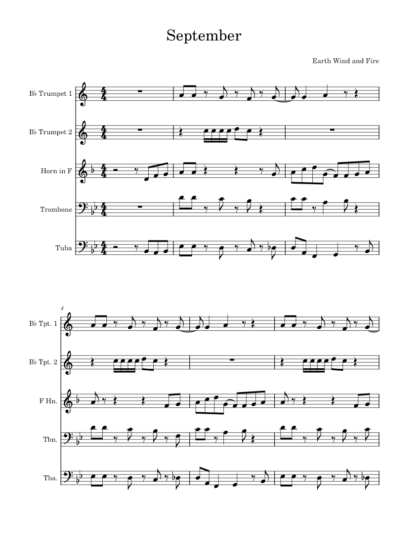 September – Earth, Wind & Fire Sheet Music for Trombone, Tuba, Trumpet ...