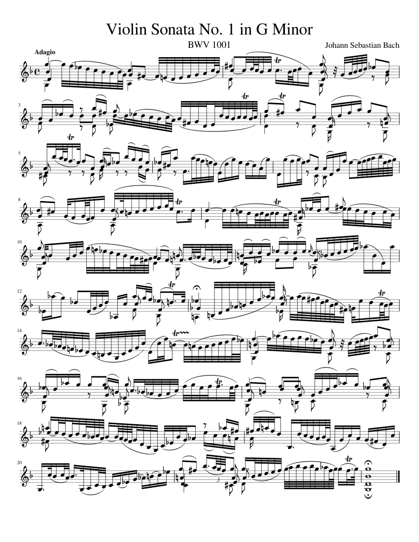 Solo Violin Sonata No. 1 in G Minor - J. S. Bach BWV 1001 Sheet Music ...