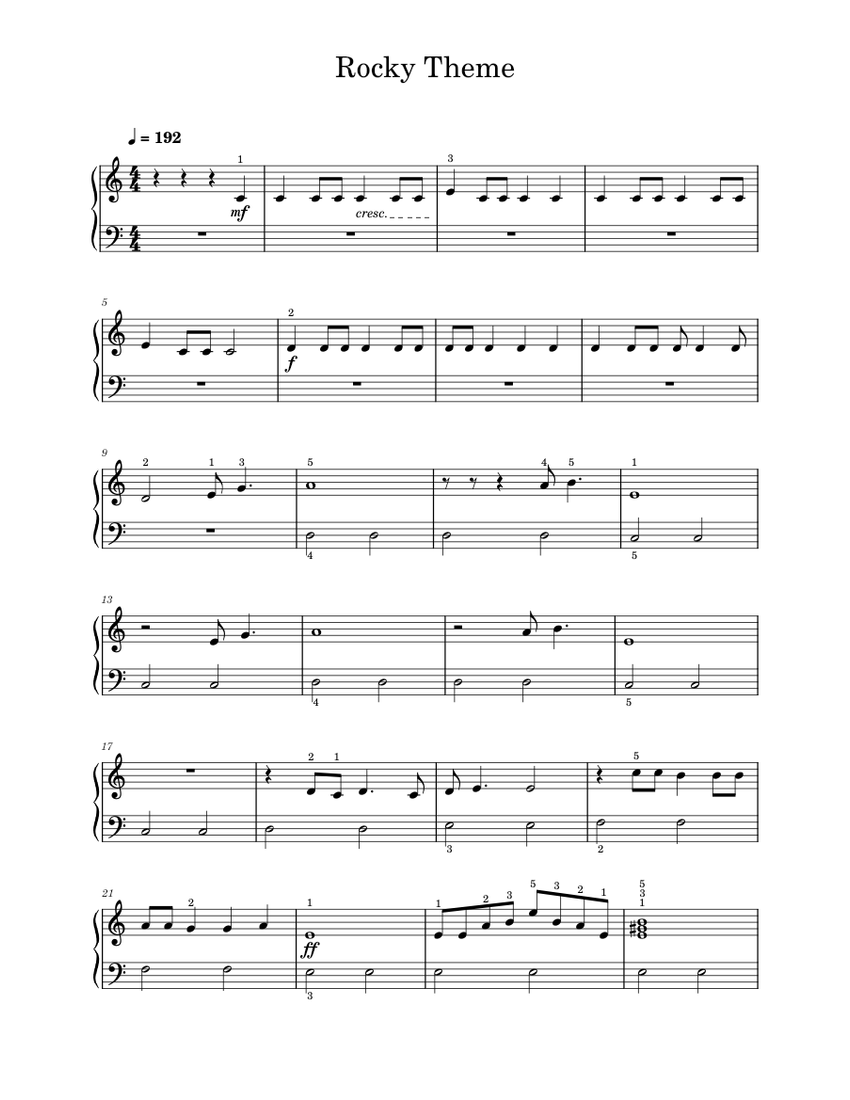Partition Piano Rocky Balboa , Free Rocky Theme by Bill Conti sheet ...