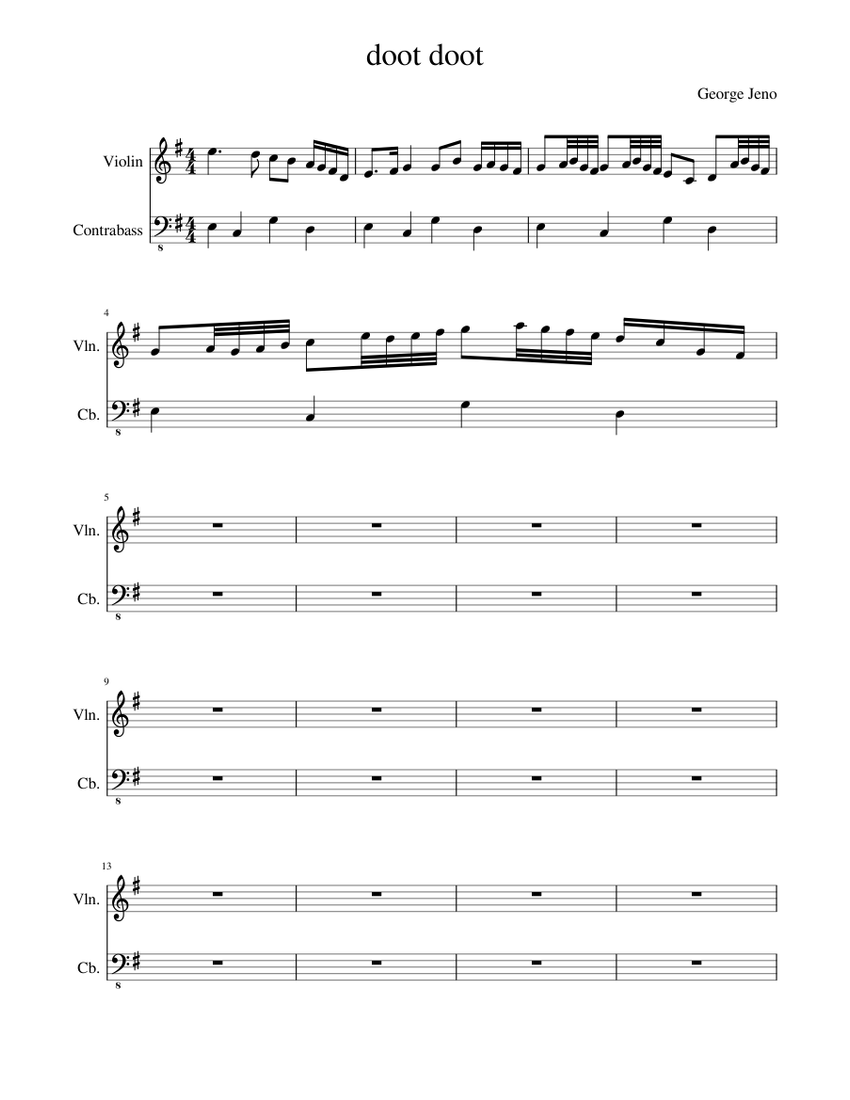 Intervals (doot doot) Sheet music for Contrabass, Violin (String Duet ...