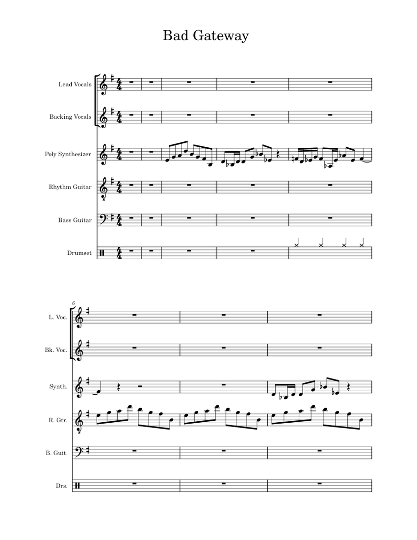 Bad_Gateway Sheet Music for Vocals, Guitar, Bass guitar, Drum group & more instruments (Mixed ...