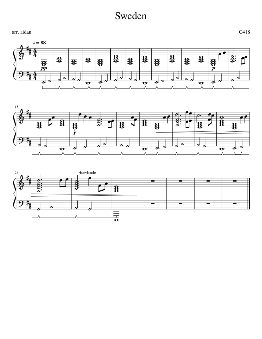 Sweden - C418 Sheet music for Piano (Solo) Easy | Musescore.com