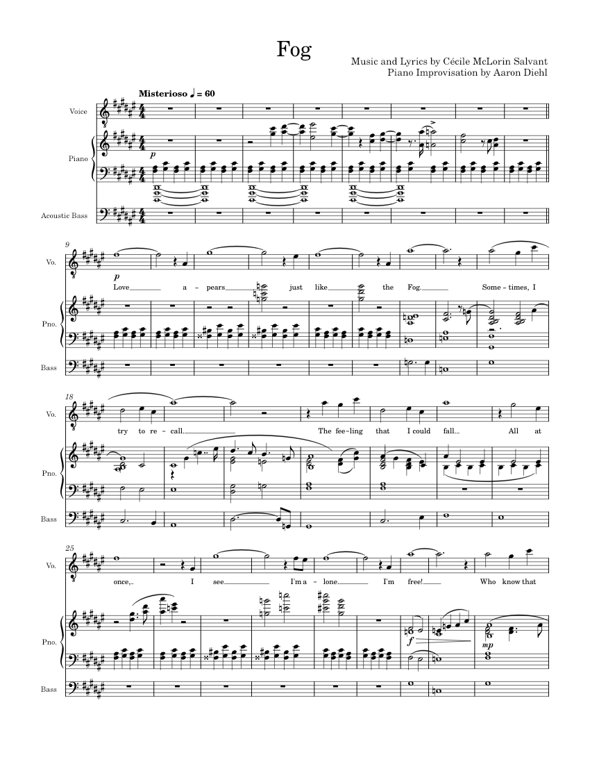 Fog Sheet music for Piano, Vocals, Bass guitar (Piano-Voice ...