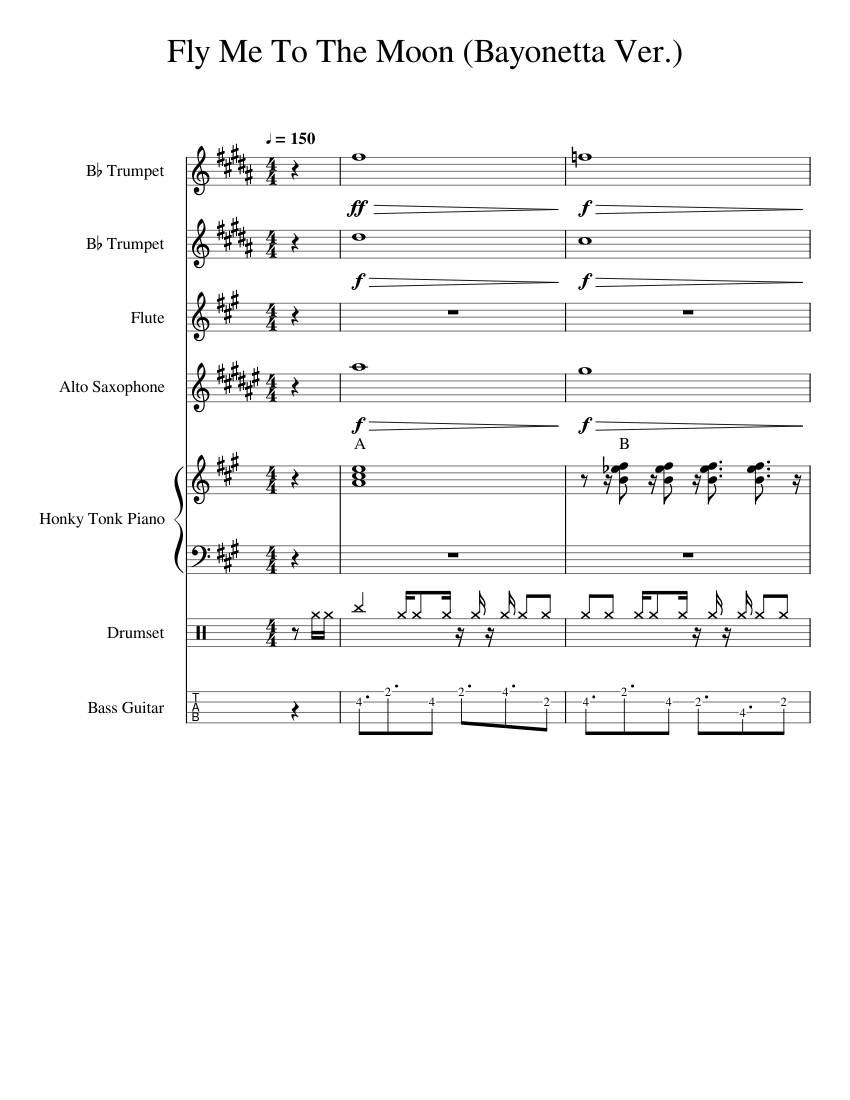 Fly Me To The Moon (Bayonetta Ver.) Sheet music for Piano, Flute ...