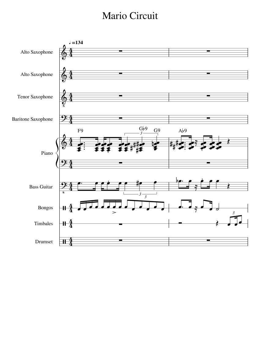 SNES Mario Circuit Sheet Music for Piano, Saxophone alto, Saxophone ...