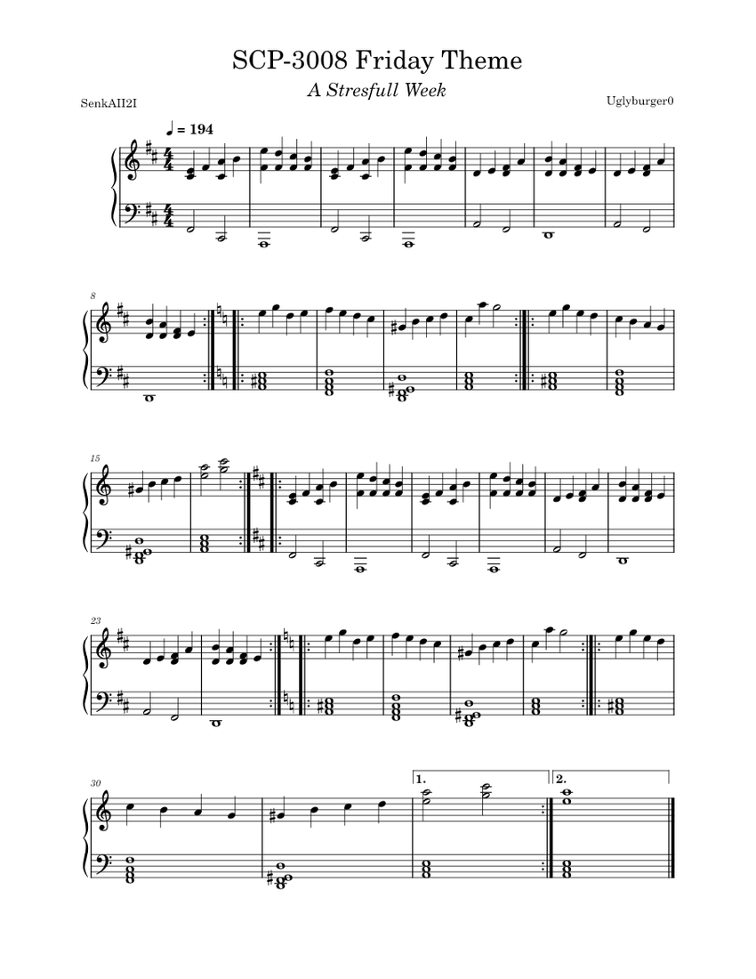 SCP-3008 Friday Theme Sheet Music for Piano (Piano-Voice) easy ...