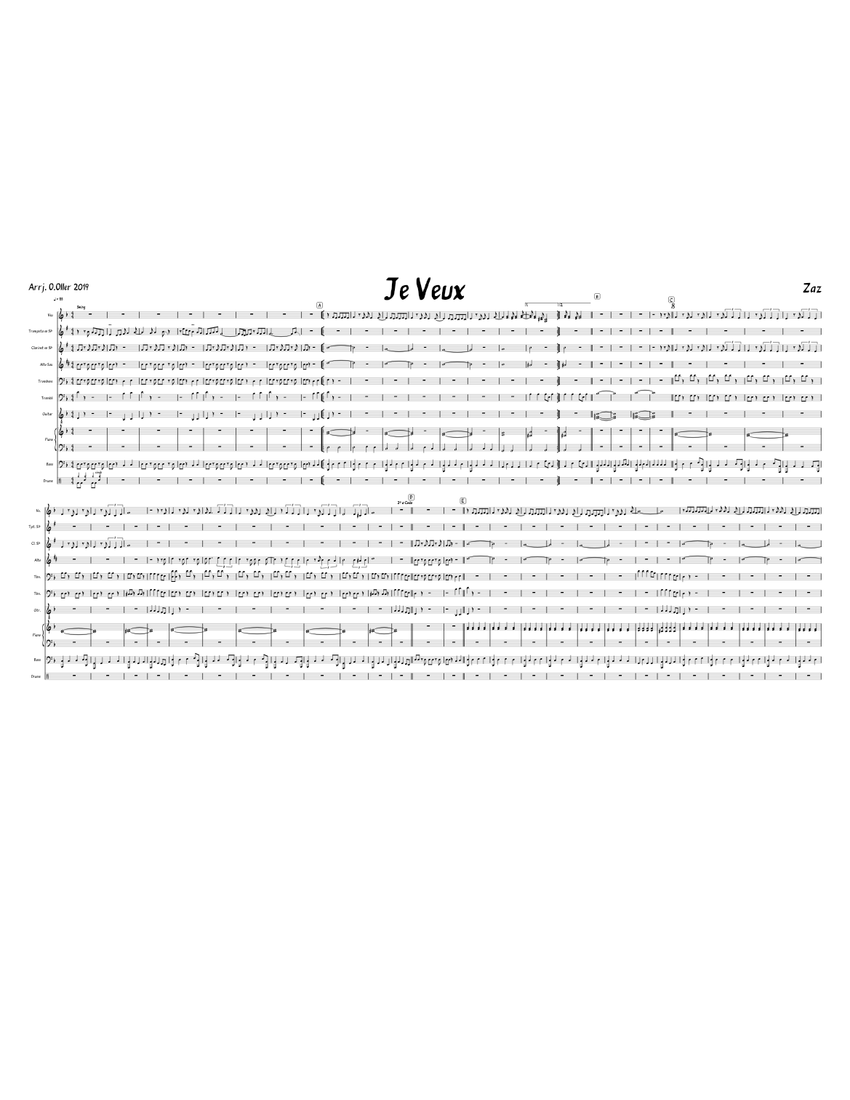 Je Veux - Zaz Sheet Music for Piano, Trombone, Vocals, Clarinet in b ...