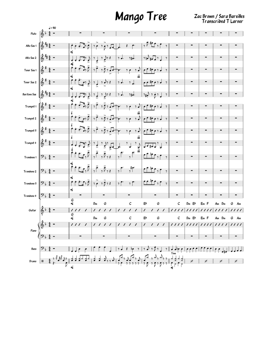 Mango Tree Vocal for Big Band Sheet music for Piano, Trombone, Flute ...