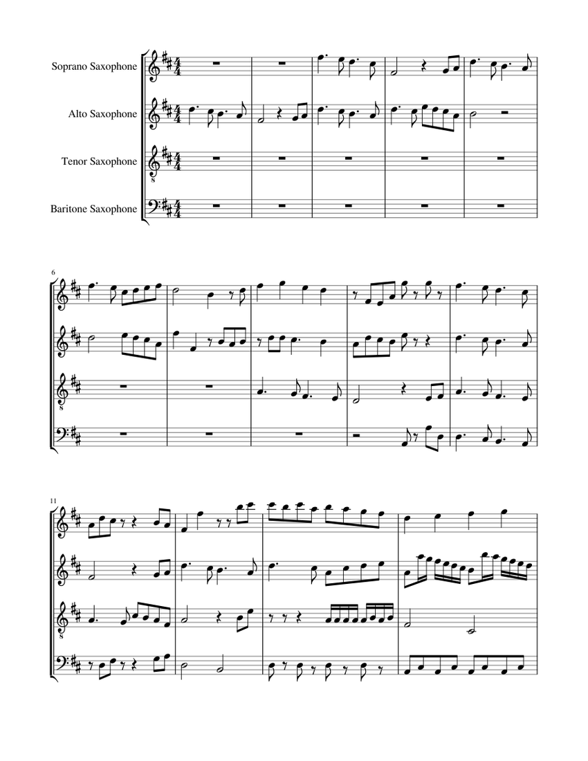 Sax quartet Sheet Music for Saxophone alto, Saxophone tenor, Saxophone ...