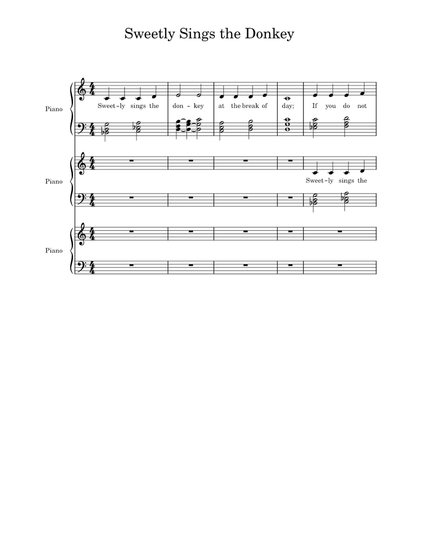 Sweetly Sings the Donkey (3 pianos) Sheet music for Piano (Piano Trio ...