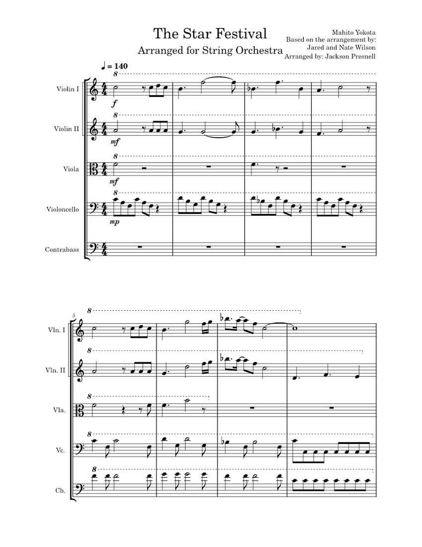 The Star Festival Sheet Music for Contrabass, Violin, Viola, Cello ...
