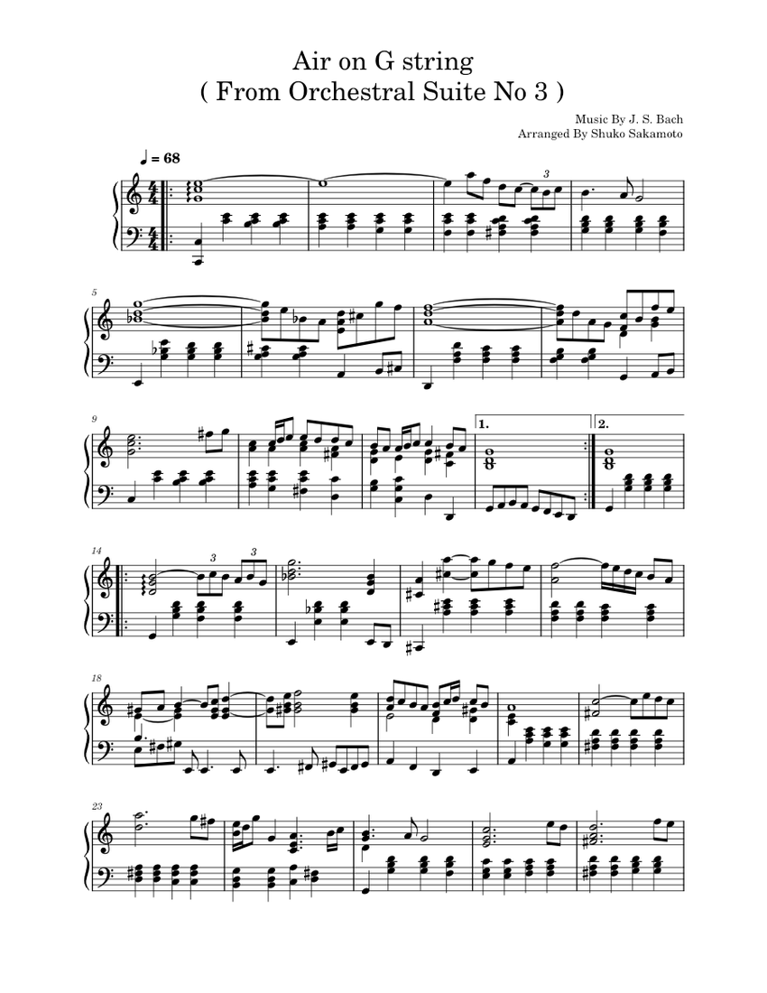 Air 'on the G string', Orchestral Suite No. 3 in D major, BWV 1068 ...
