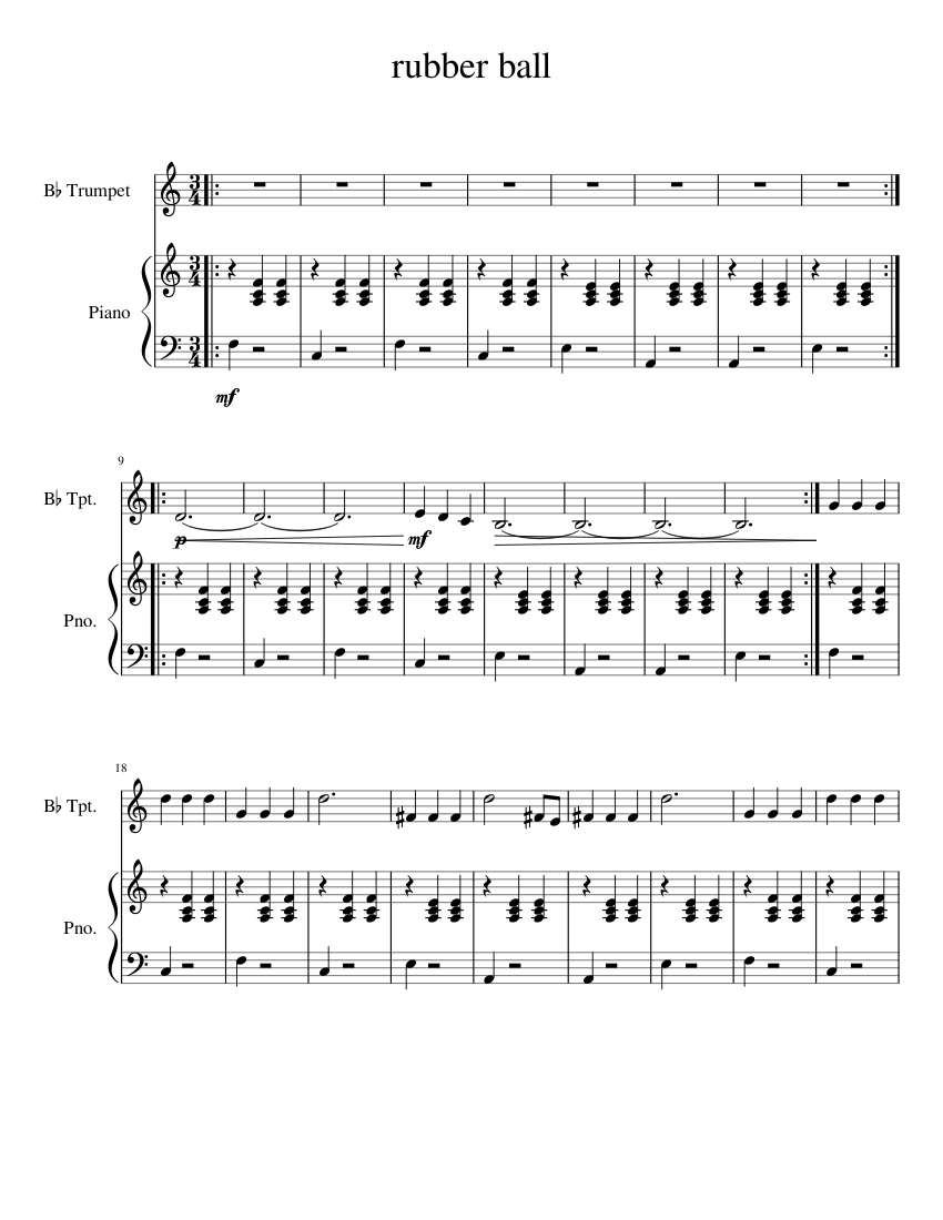 rubber ball Sheet music for Piano, Trumpet in b-flat (Solo) | Musescore.com